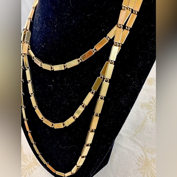 Monet | Jewelry | Signed Vintage Monet Long Gold Necklace W Rare Rectangular Cube Links Hang Tag ...